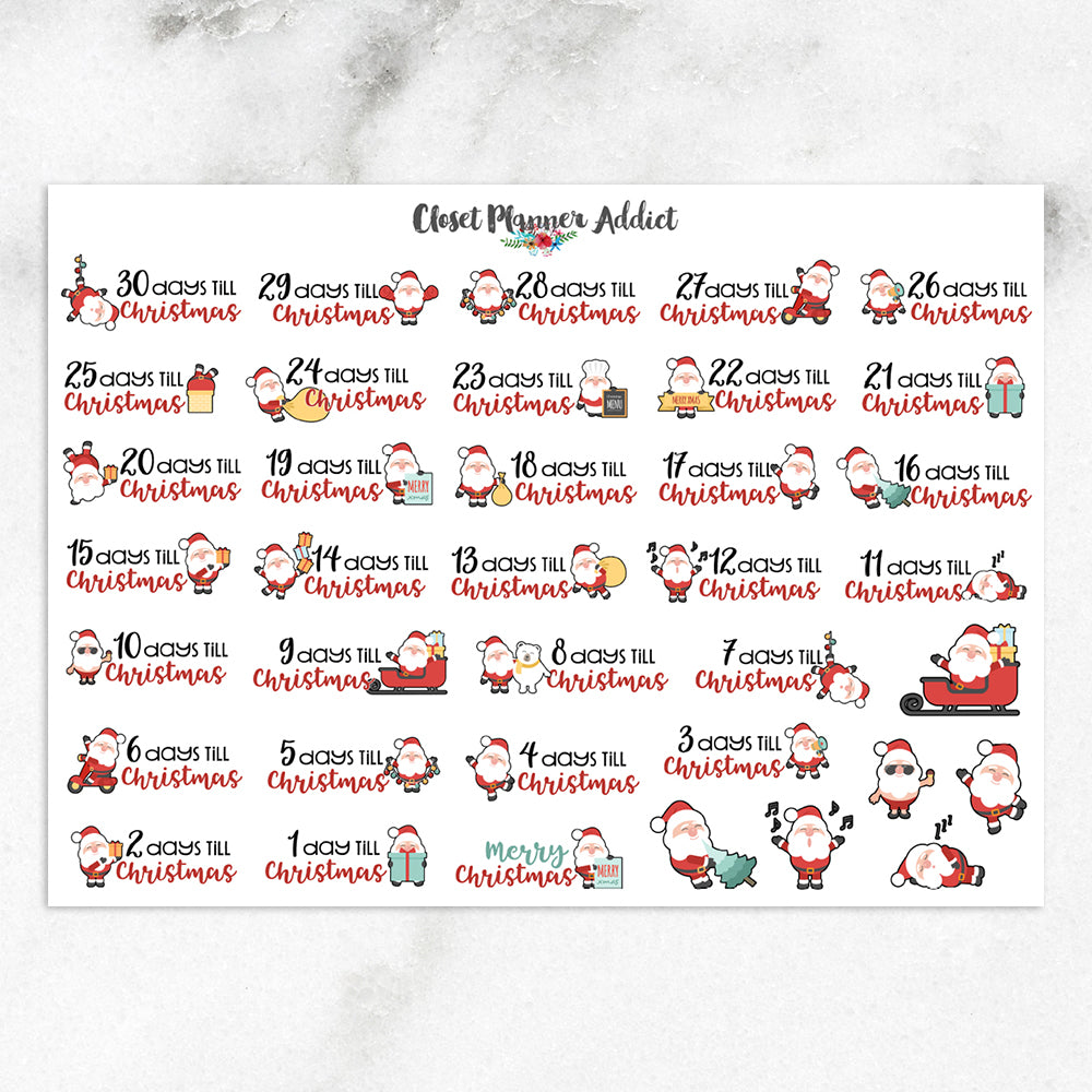 Cute Christmas Countdown Planner Stickers (S-350) – Closet Planner Addict