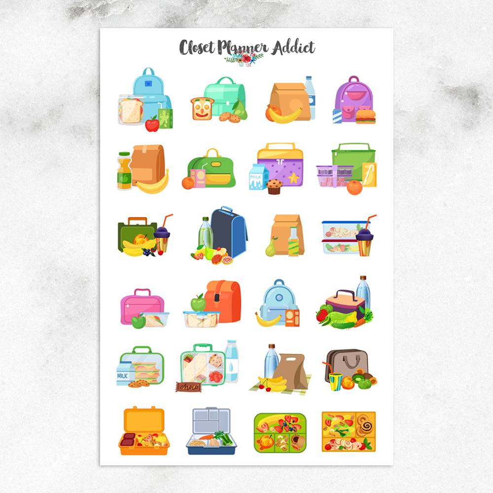 School Lunch Bags Planner Stickers (S-624) – Closet Planner Addict