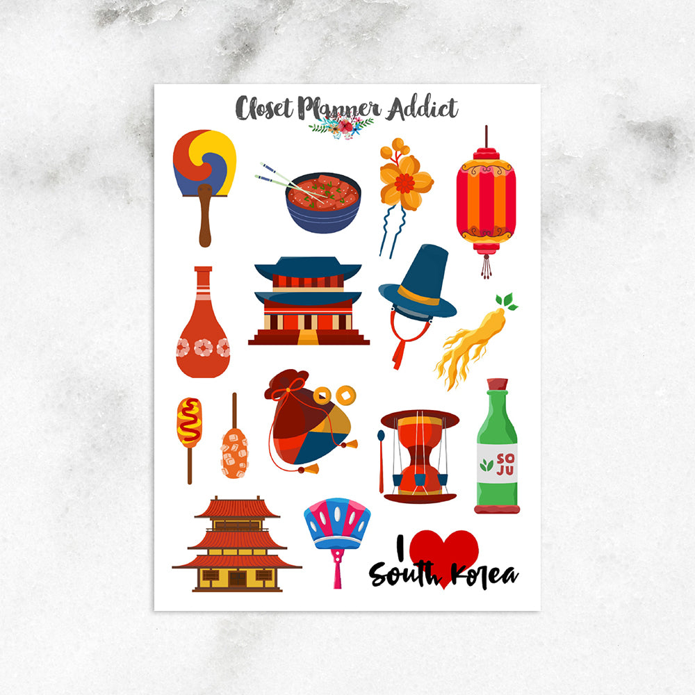 I Love South Korea Planner Stickers (S-716) – Closet Planner Addict