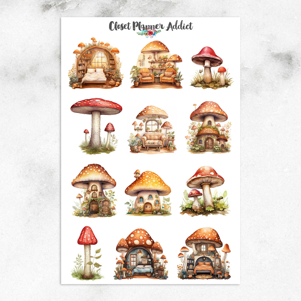 Woodland Mushroom Homes Planner Stickers (MGB-OCT2023) – Closet Planner ...