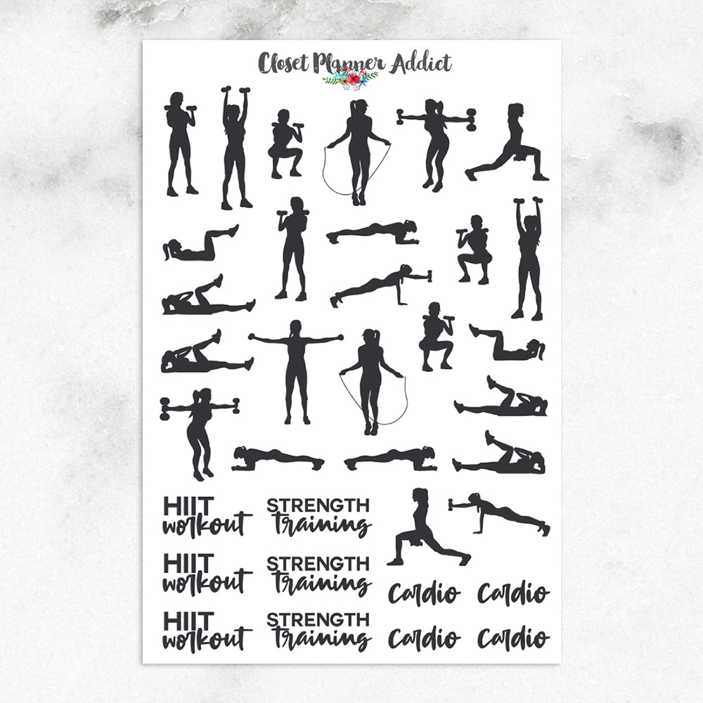 Workout and Fitness Planner Stickers (S-322) – Closet Planner Addict