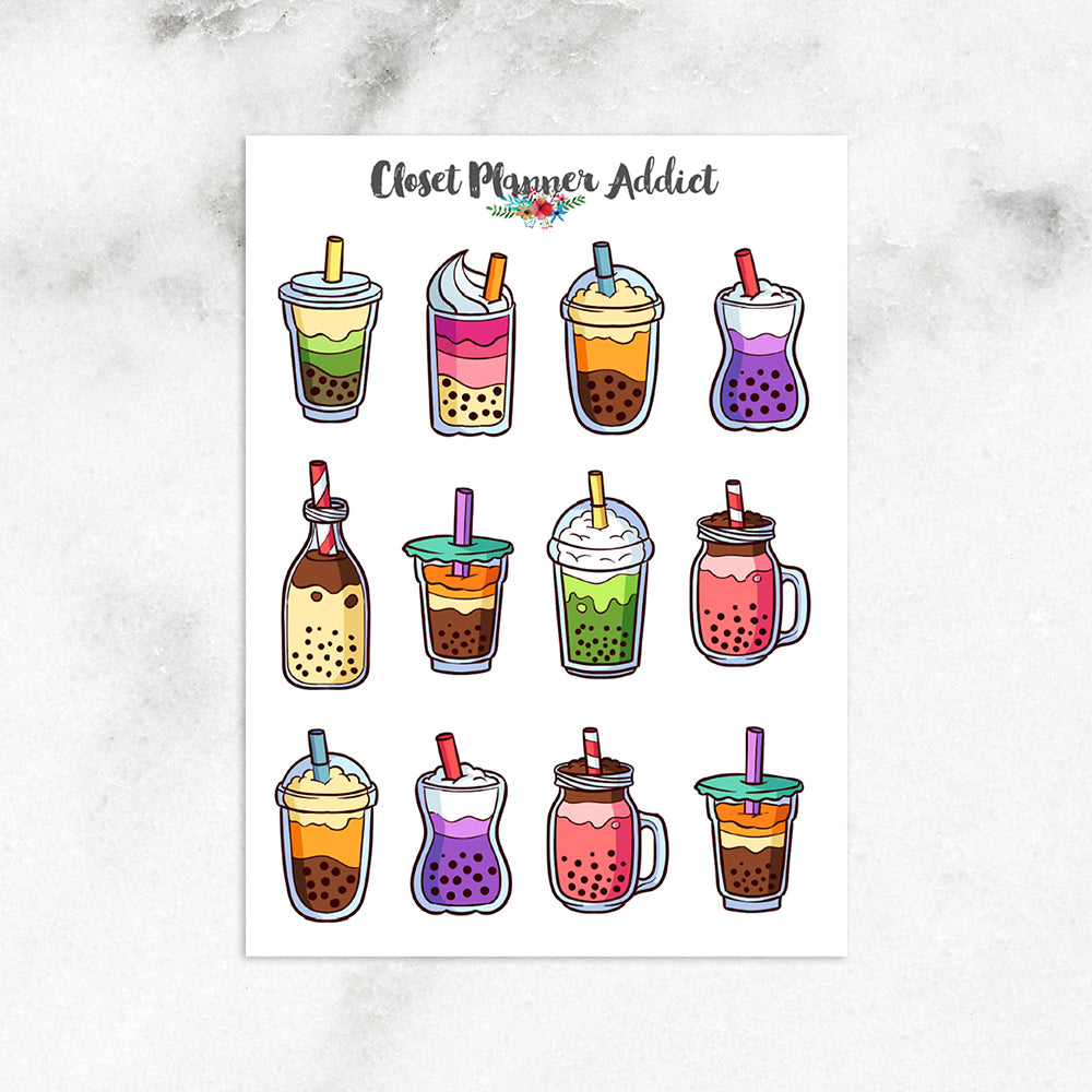 Bubble Tea Planner Stickers | Boba Stickers (S-607) – Closet Planner Addict