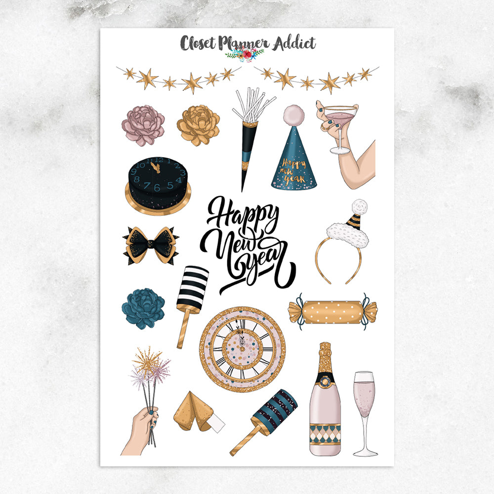 Happy New Year Planner Stickers (MGB-DEC22) – Closet Planner Addict