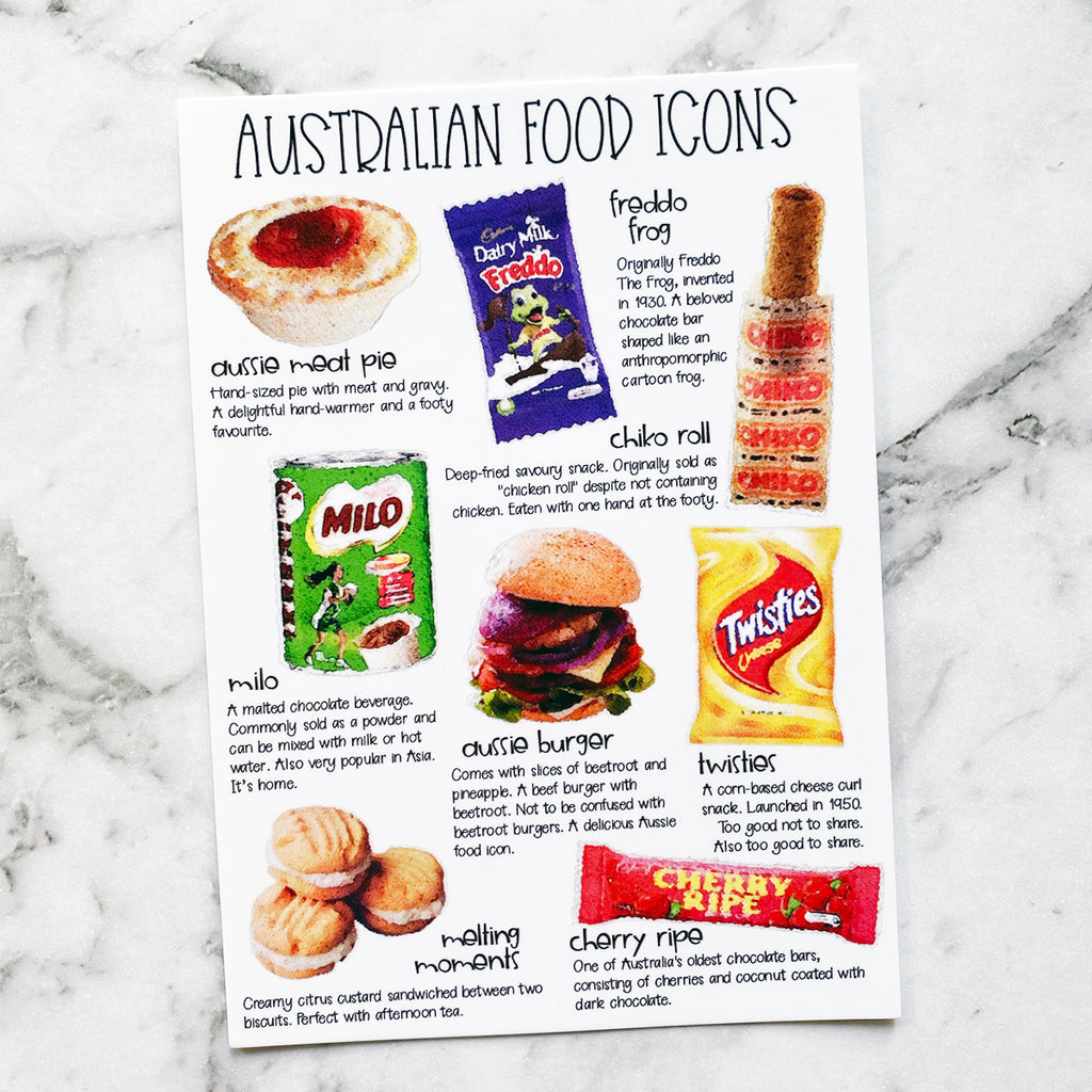 Australian Food Icons Part 2 Postcard by Closet Planner Addict (PC-011